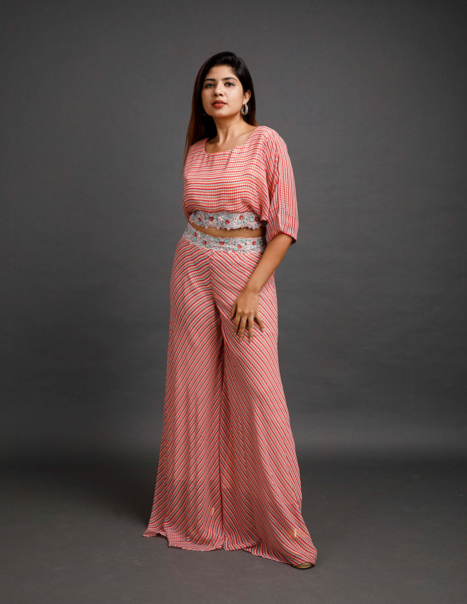 "CLASSIC AFFAIR" Georgette Indo Western Crop Top And Plazzo Set – Kurti Swag