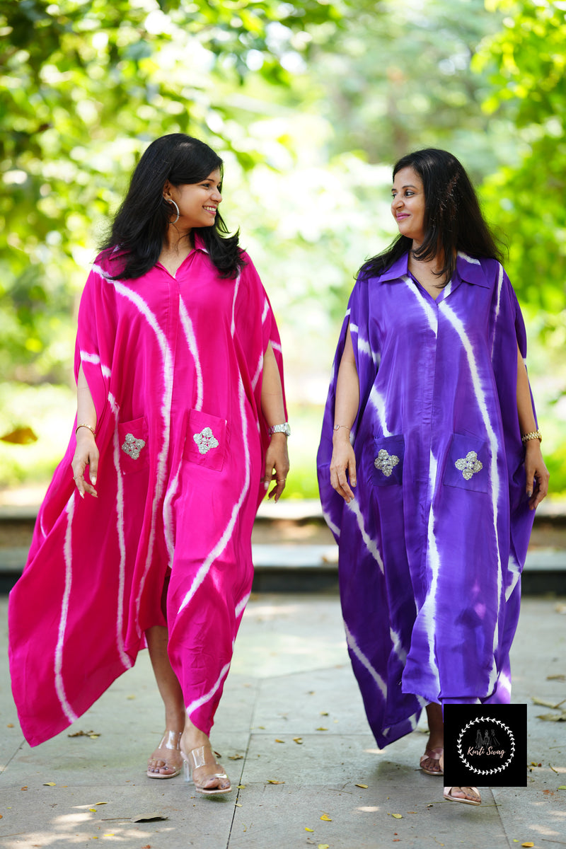 “ALIZEH” Tie And Dye Crepe Silk Kaftan Dress – Kurti Swag